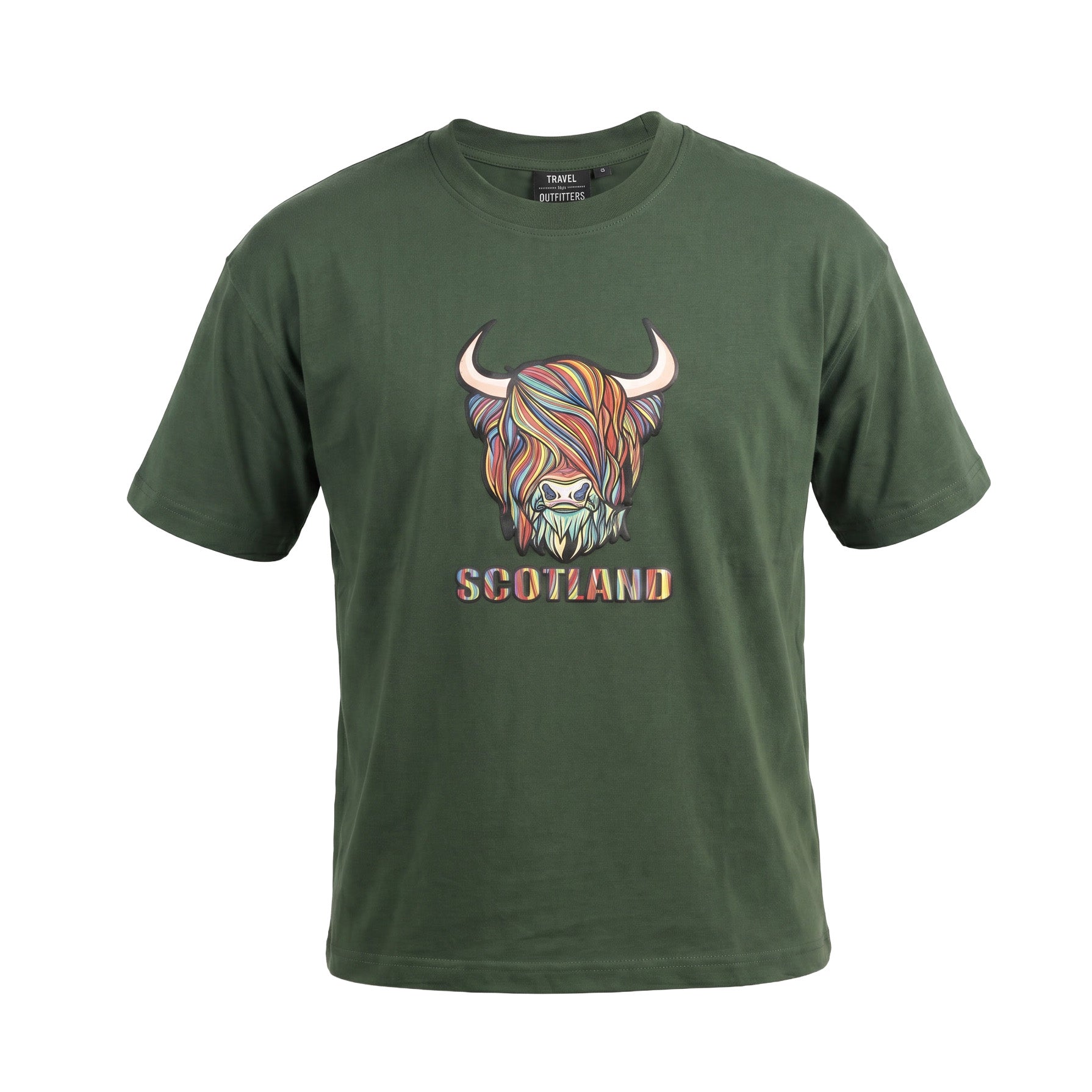 Scotland Unisex Rainbow Highland Cow Graphic T-Shirt – Asparagus Green ...