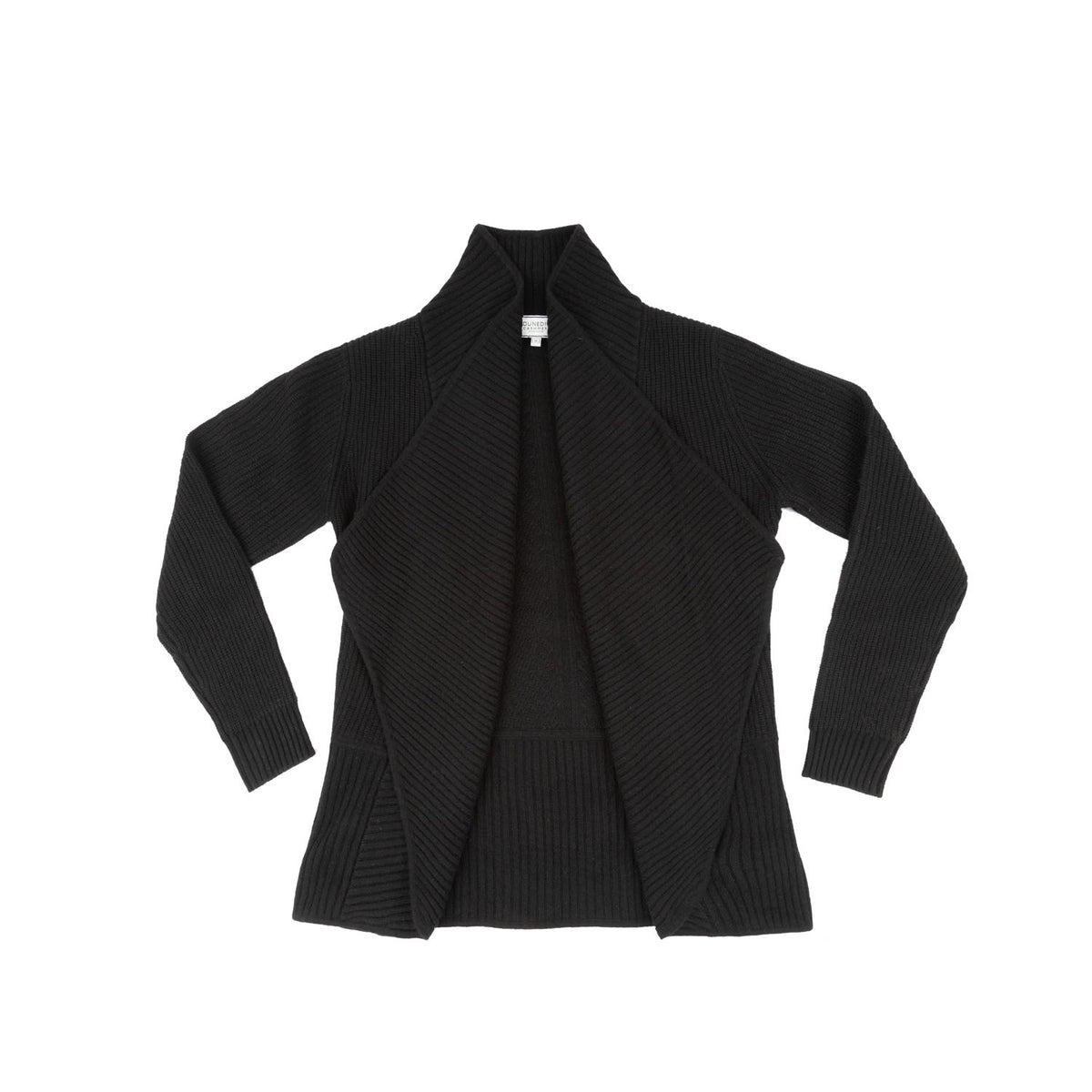 Ladies Cashmere 2 Ply Ribbed Plain Cardigan Black | Heritage of Scotla ...