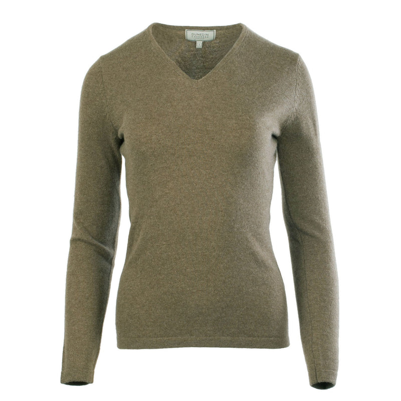 Dunedin Cashmere Women’s 100% Cashmere V-Neck Jumper – Olive | Heritage ...